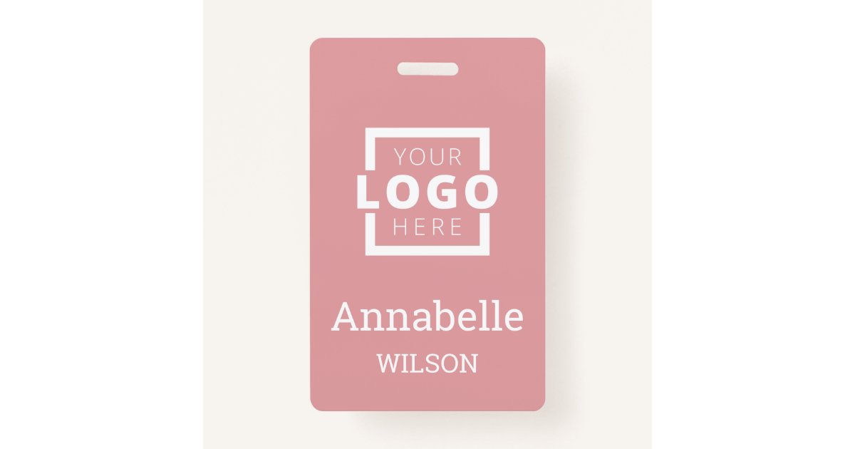 Custom Business Logo Basic Employee Name Pink ID Badge | Zazzle