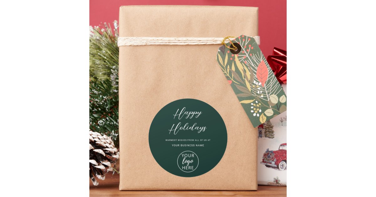 Custom Business Logo Holiday Greetings Classic Round Sticker | Zazzle