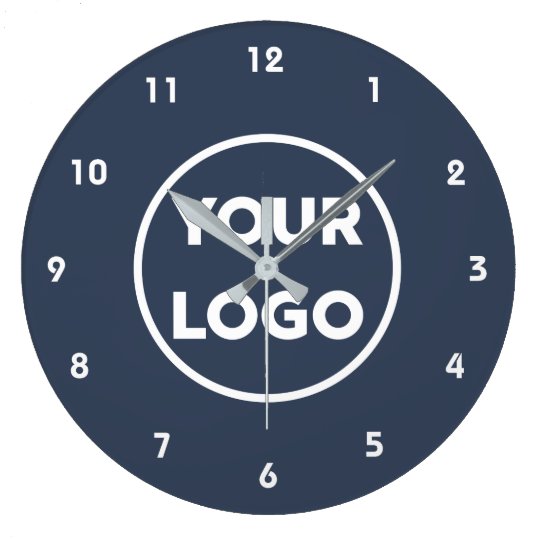 Custom Business Logo on Simple Navy Blue Large Clock | Zazzle.co.uk