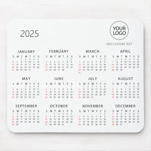 Custom Business Logo | Personalised Calendar 2025 Mouse Mat | Zazzle