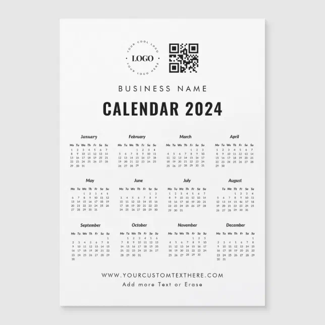 Custom Business Logo QR Code Magnet 2024 Calendar | Zazzle