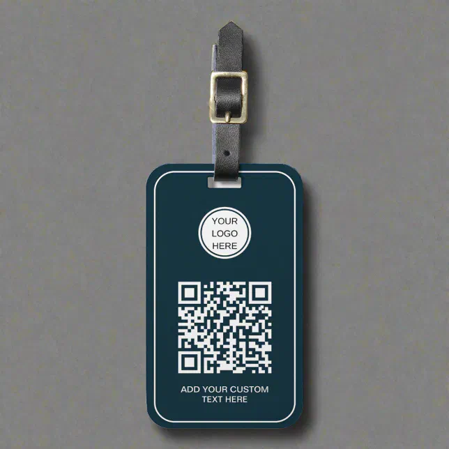 Custom Business Logo QR Code Professional Blue Luggage Tag | Zazzle