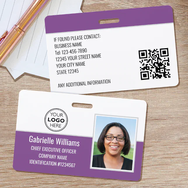 Custom Company Employee ID Photo Security Purple Badge | Zazzle
