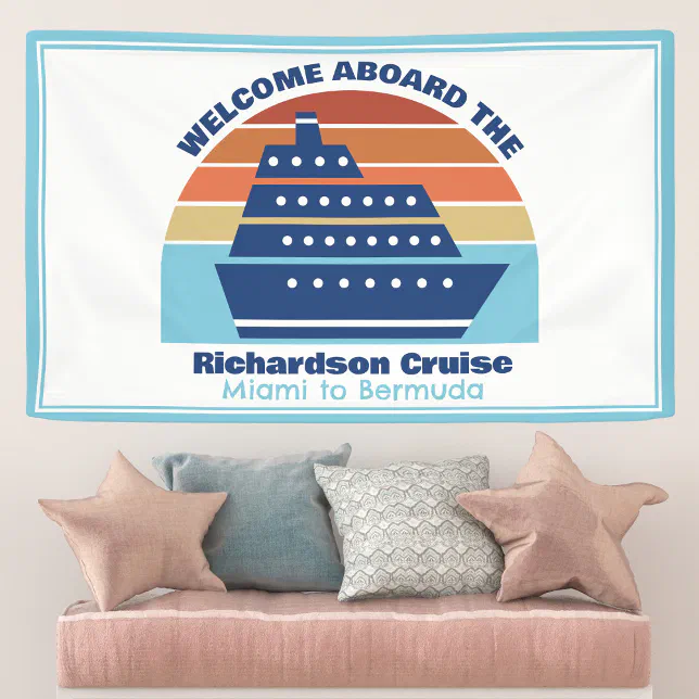 Custom Cruise Ship Sunset Blue Welcome Aboard Banner | Zazzle