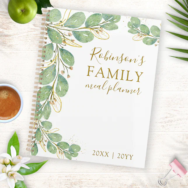 Custom Elegant Eucalyptus Greenery Family Meal Planner | Zazzle