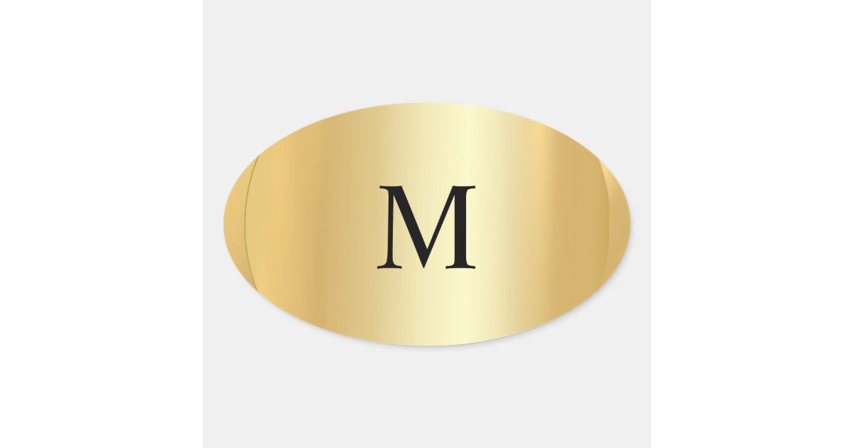 Custom Elegant Faux Gold Monogram Template Oval Sticker | Zazzle