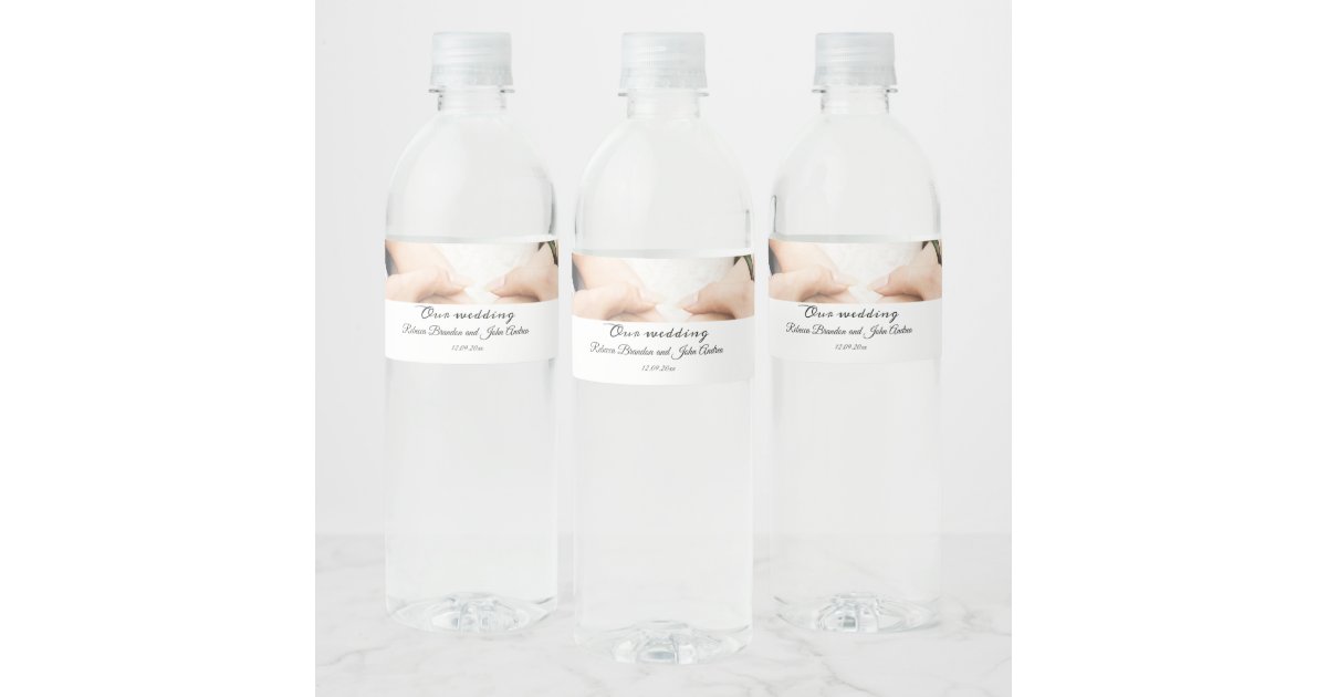 Custom Elegant Script Photo Calligraphy Wedding Water Bottle Label | Zazzle