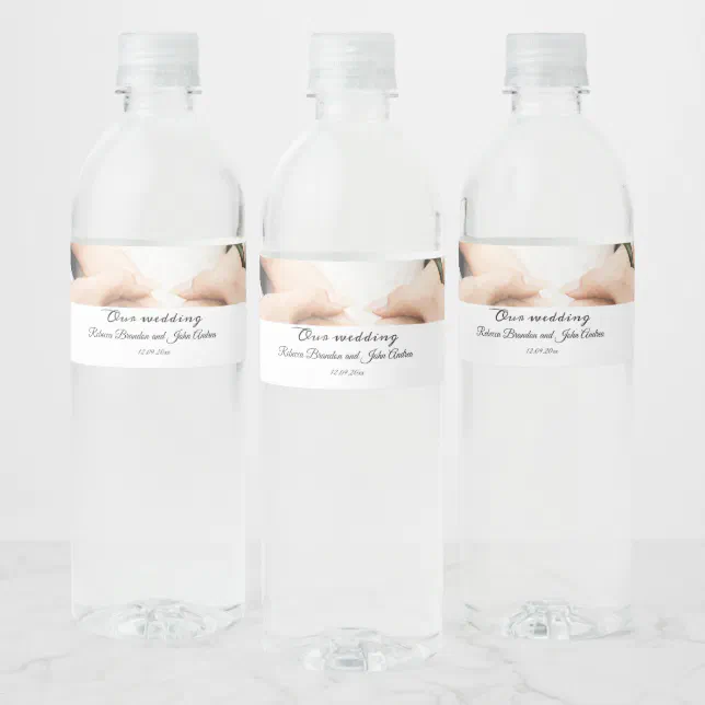 Custom Elegant Script Photo Calligraphy Wedding Water Bottle Label | Zazzle