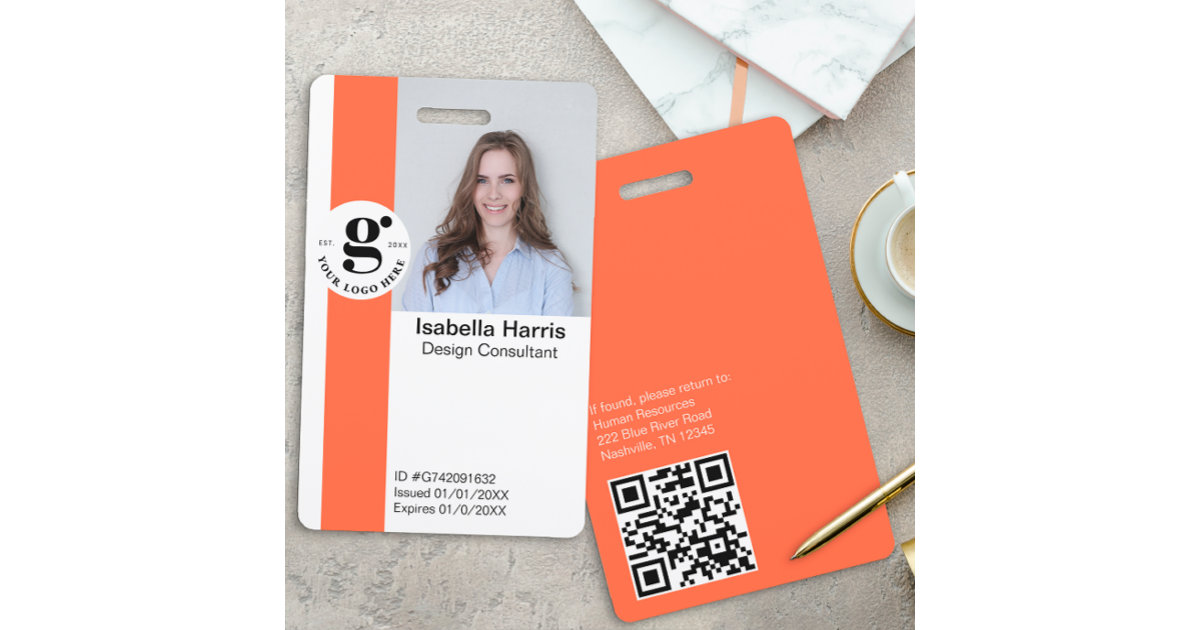 Custom Employee Badge QR Code, Logo, Large Photo ID Badge | Zazzle