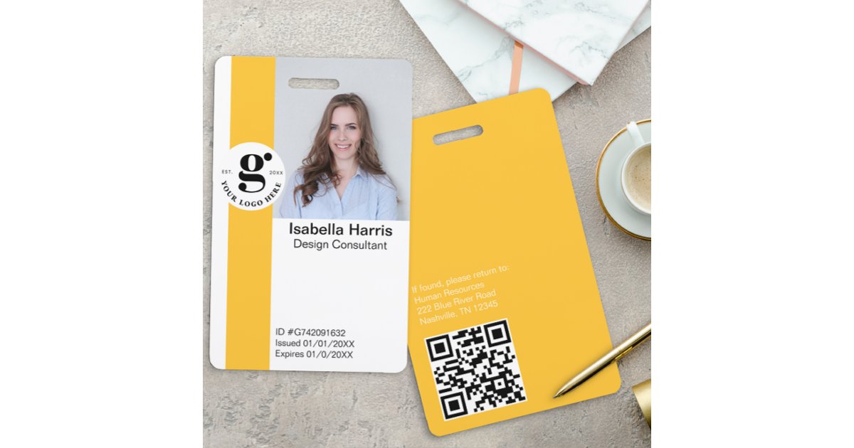 Custom Employee Badge QR Code, Logo, Large Photo ID Badge | Zazzle