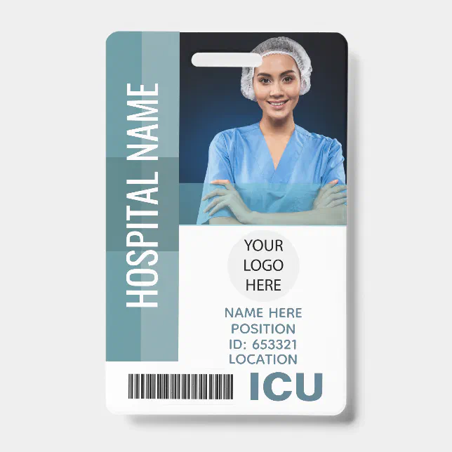 Custom Employee Photo, Bar Code, Logo ICU ID Badge | Zazzle