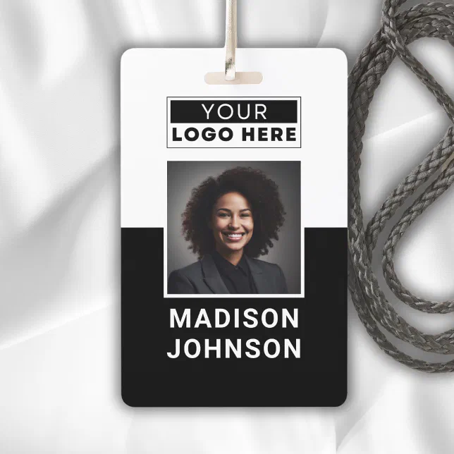 Custom Employee Photo Company Logo Modern Name ID Badge | Zazzle