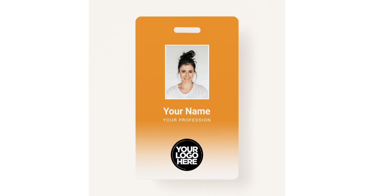 Custom Employee Photo Gradient Orange ID Badge | Zazzle