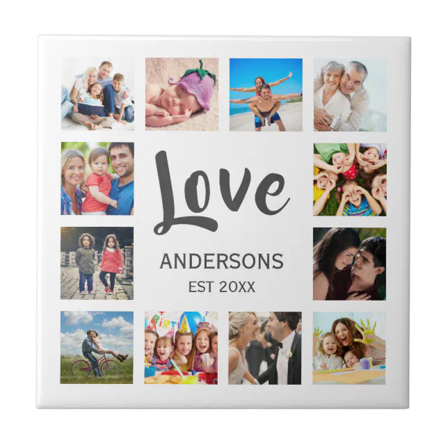 Custom Family Photo Collage Personalised White Tile | Zazzle