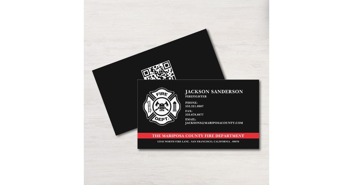 Custom Fire Department Firefighter QR Code Business Card | Zazzle
