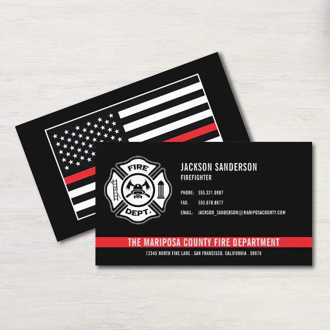 Custom Fire Department Firefighter Red Line Logo Business Card | Zazzle