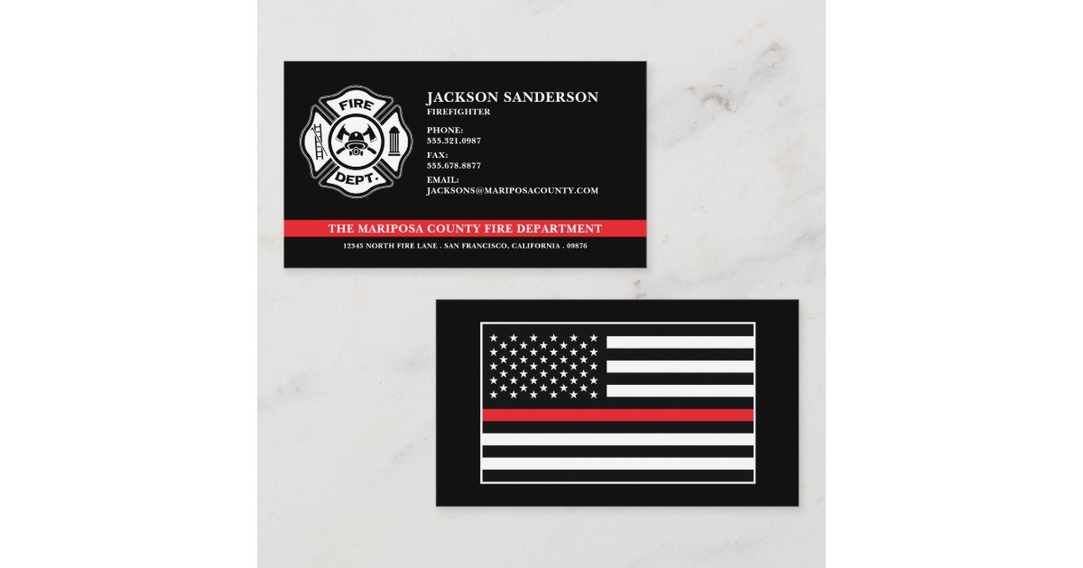 Custom Fire Department Firefigther Red Line Logo Business Card | Zazzle
