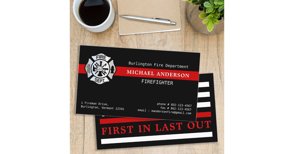 Custom Firefighter Fire Department Red Line Logo Business Card | Zazzle
