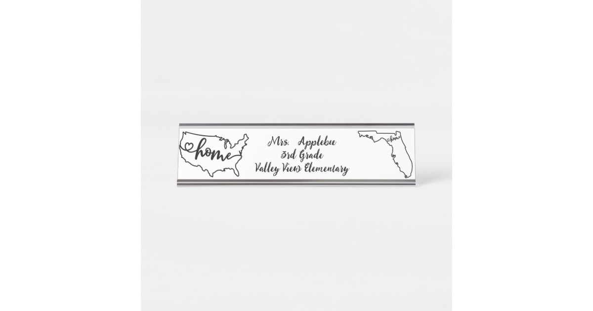 Custom Florida State US Home Line Art Desk Name Plate | Zazzle