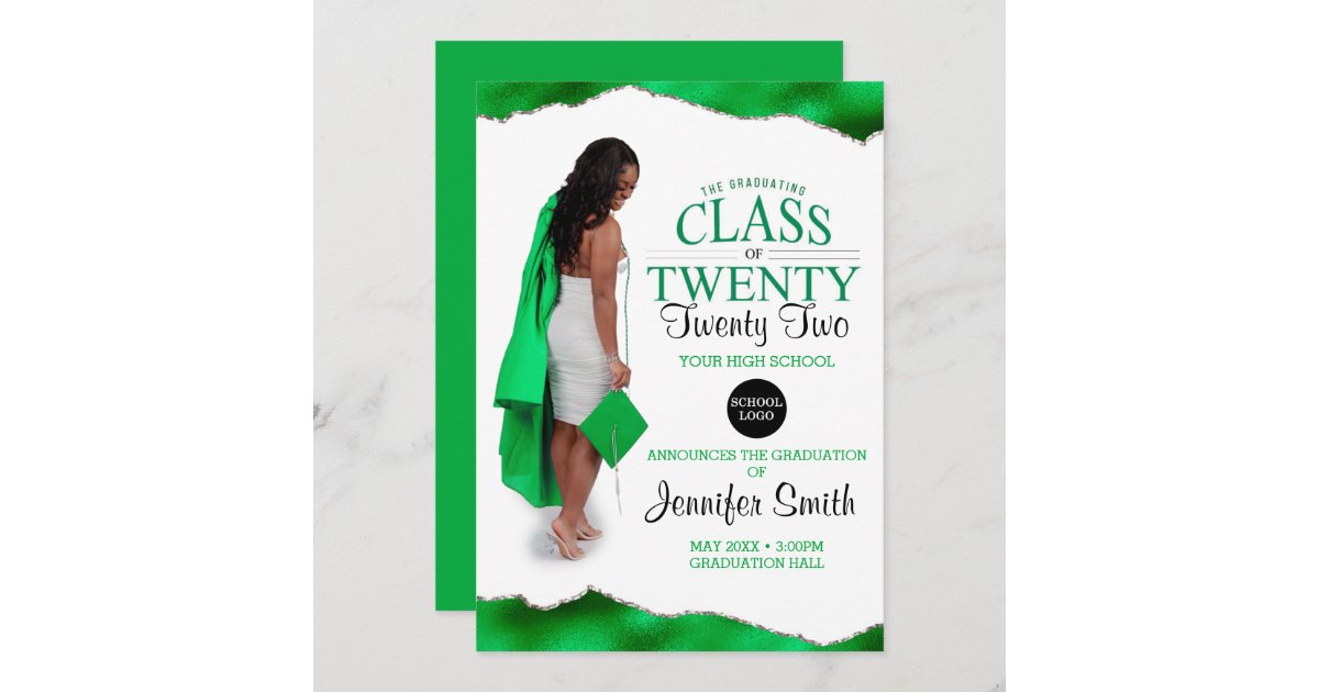 Custom Full Body Photo Green Graduation Invitation | Zazzle