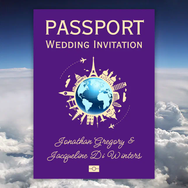 Custom Fun Globe Destination Passport Wedding Invitation | Zazzle