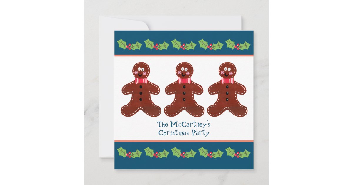 Custom Gingerbread Man Christmas Party Invitation | Zazzle