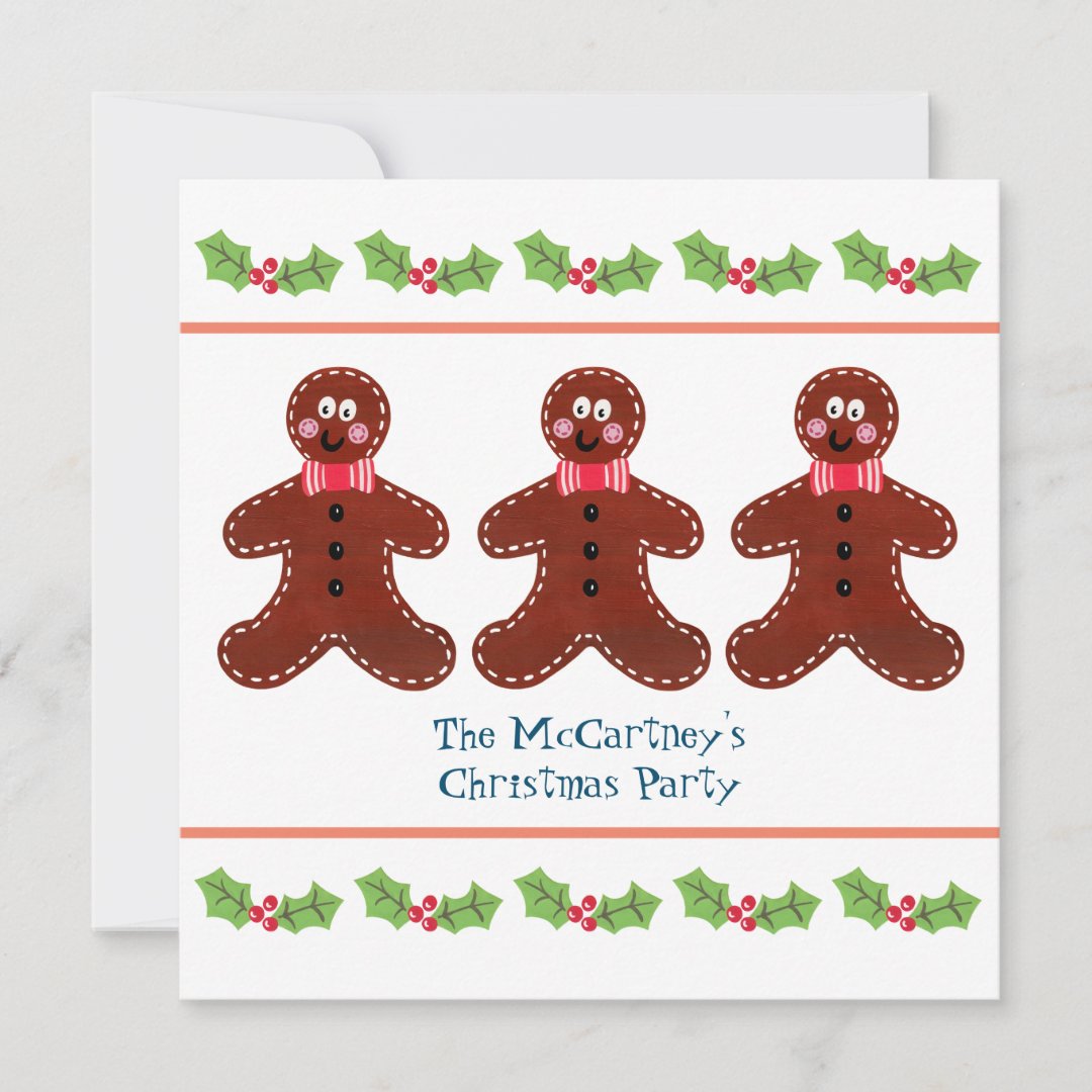 Custom Gingerbread Man Christmas Party Invitation | Zazzle