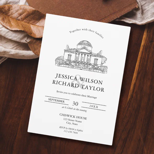 Custom Hand Drawn Venue Illustration Wedding Invitation | Zazzle