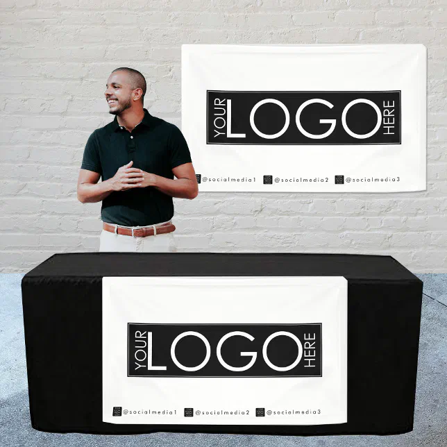 Custom Hanging Banner Sign Logo Social Media Icons | Zazzle