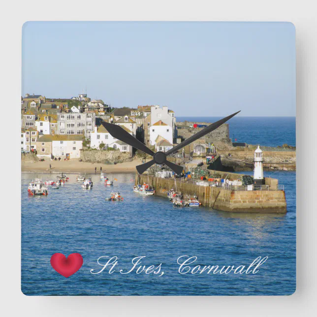 Custom Heart St Ives Harbour Pier Cornwall Photo Square Wall Clock | Zazzle