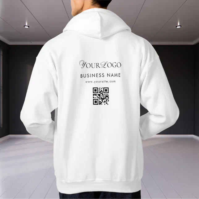 Custom Horizontal Company Logo QR Code Scan Text Hoodie | Zazzle