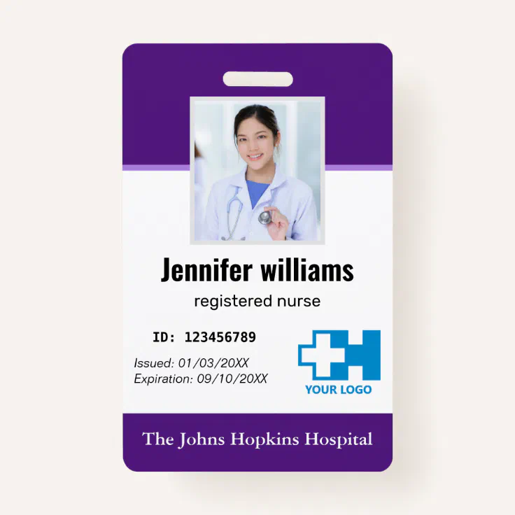Custom Hospital Employee Logo & Photo elegant ID ID Badge | Zazzle