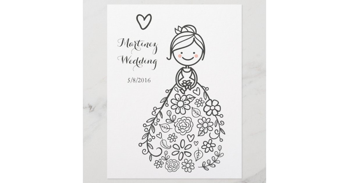Custom Illustrated Wedding Bride Colouring Page | Zazzle