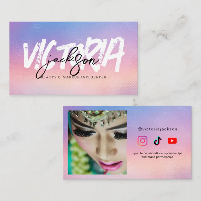 Custom Iridescent Beauty Makeup Influencer Vlogger Business Card | Zazzle