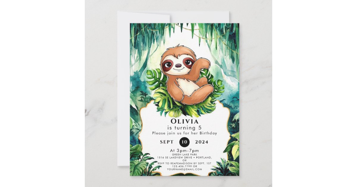 Custom Kids Sloth Birthday Invitation | Zazzle