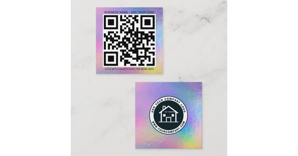 Custom Logo and QR Code DIY Holographic Square Business Card | Zazzle