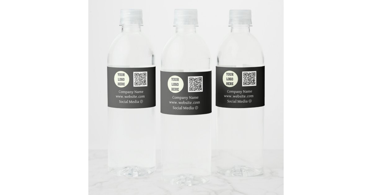 Custom Logo Company Black Business QR Code Water Bottle Label | Zazzle