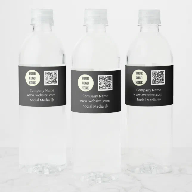 Custom Logo Company Black Business QR Code Water Bottle Label | Zazzle