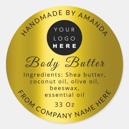 Custom Logo Name Body Butter Cosmetics Mustard Classic Round Sticker ...