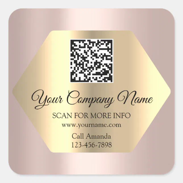 Custom Logo QR Code Promotional Rose Gold Square Sticker | Zazzle