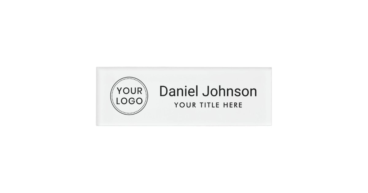 Custom logo white professional magnetic name tags | Zazzle