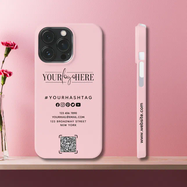 Custom Logo With Social Media Icons Business iPhone Case | Zazzle