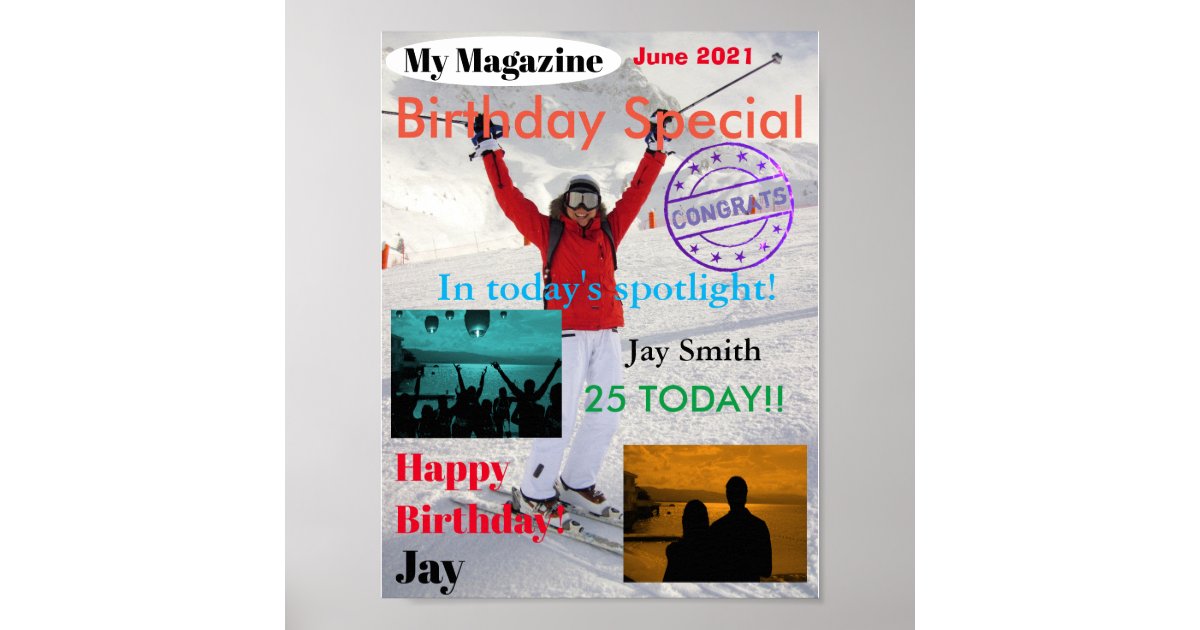 Custom Magazine Cover Birthday Poster With Photos | Zazzle