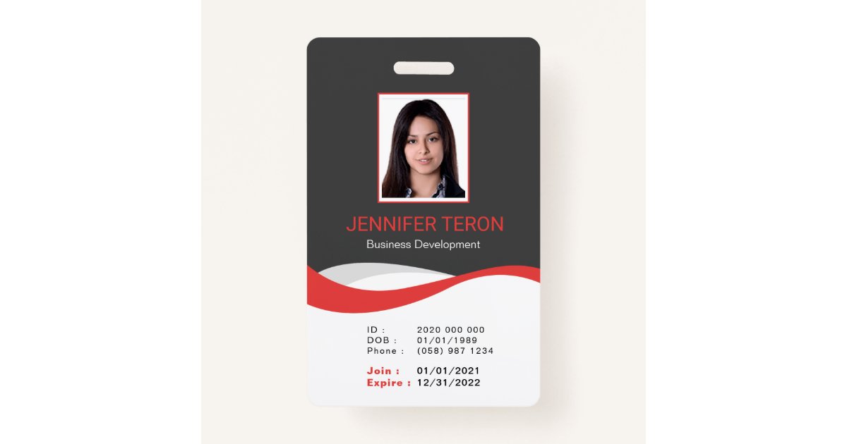 Custom Modern Grey Employee ID Card with barcode ID Badge | Zazzle