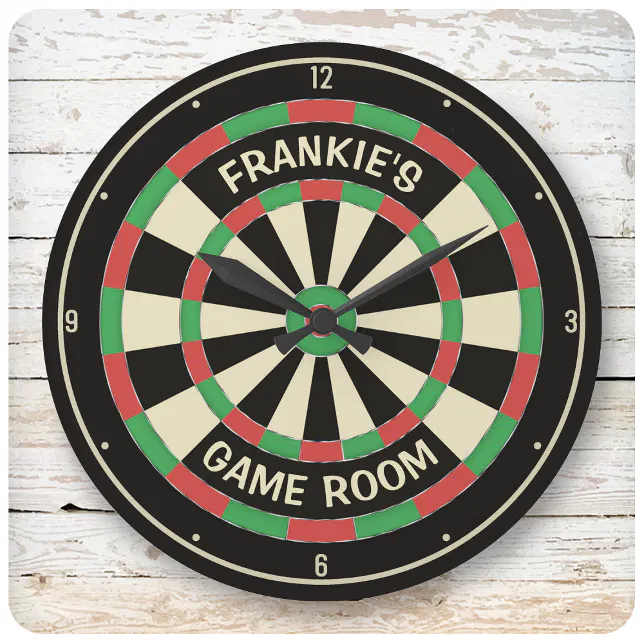Custom NAME Dart Board Game Room Man Cave Darts Large Clock | Zazzle