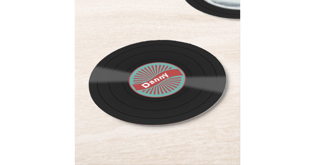 Custom name vinyl record round paper coaster | Zazzle