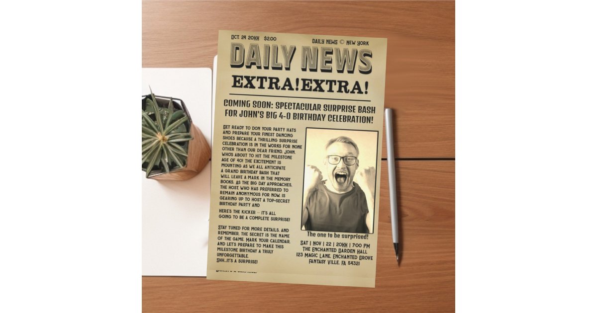 Custom old newspaper parody cover invitation | Zazzle