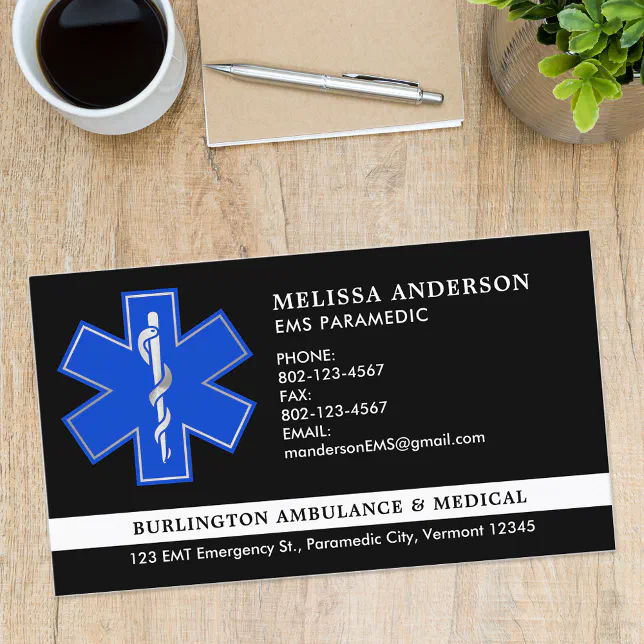 Custom Paramedic EMS Ambulance Service Emblem Logo Business Card | Zazzle