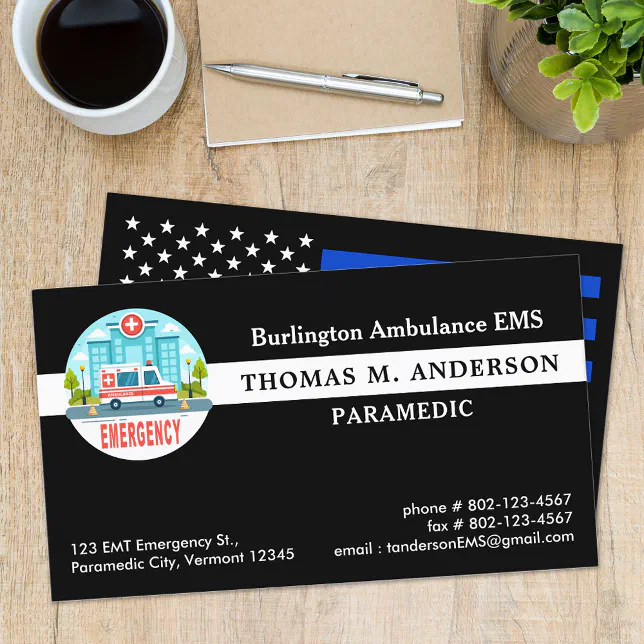 Custom Paramedic EMT Ambulance Service Emblem Logo Business Card | Zazzle
