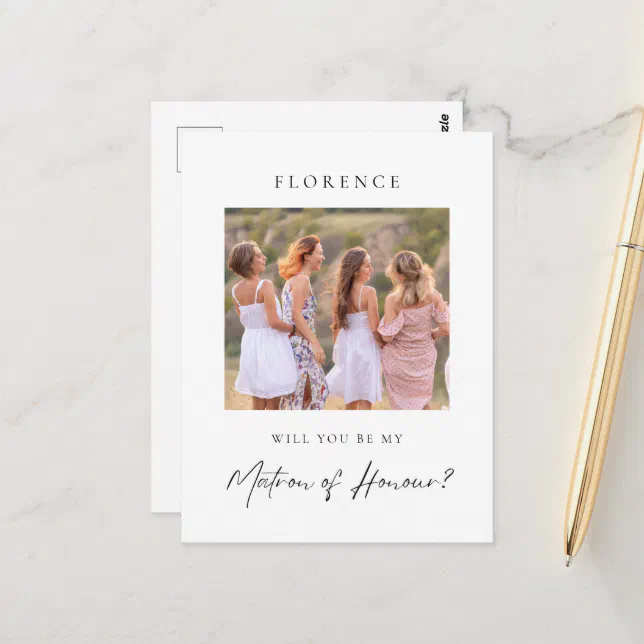 Custom Photo Matron of Honour Proposal Postcard | Zazzle